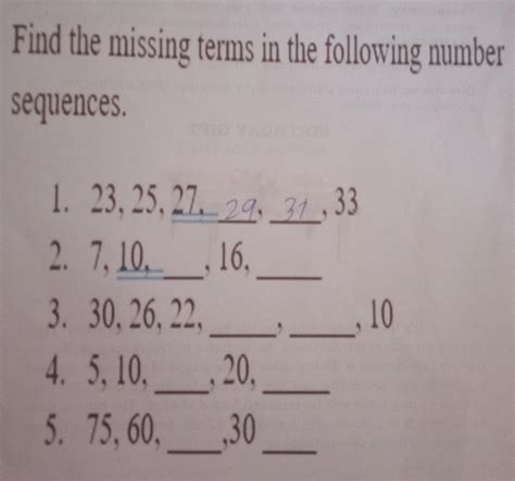 find the missing terms in the following number sequences brainly ph
