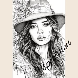 12 Beautiful Europeans Girls Portraits Grayscale Coloring Book