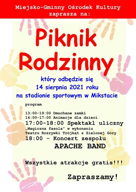 Zapraszamy na PIKNIK RODZINNY Miejsko Gminny Ośrodek Kultury w