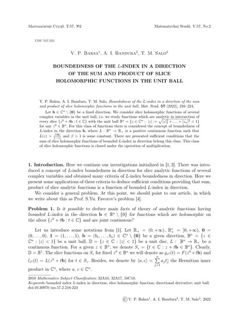 pdf boundedness of the l index in a direction of the sum and product of slice holomorphic