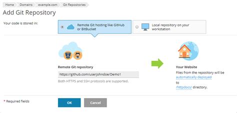 how to link a remote git repository to a domain in plesk plesk