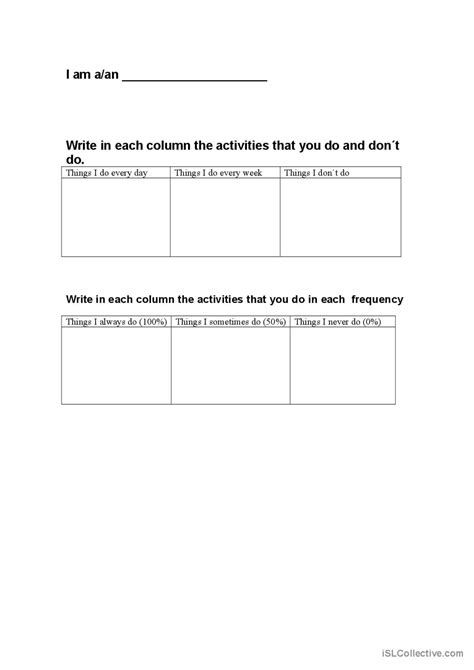 Activities and frequency adverbs Español ELE hojas de trabajo pdf doc