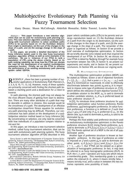 pdf multiobjective evolutionary path planning via fuzzy tournament selection