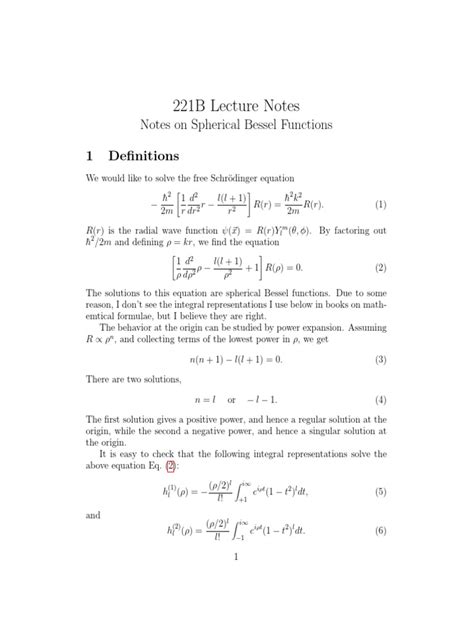 221b lecture notes notes on spherical bessel functions 1 definitions pdf functions and