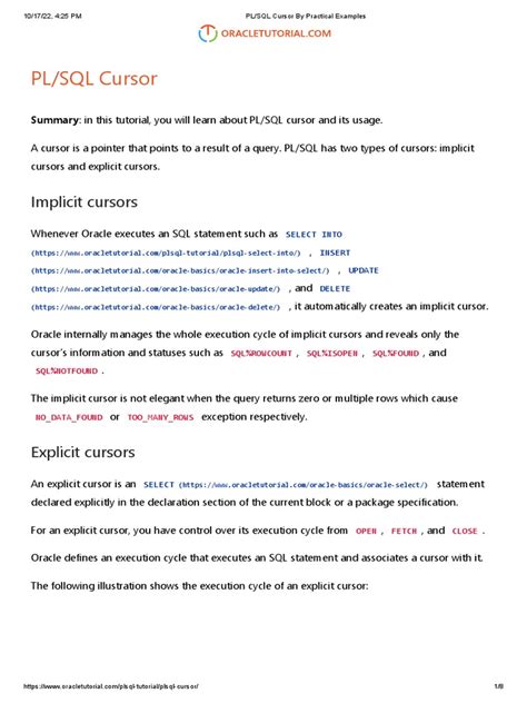 pl sql cursor by practical examples pdf pl sql sql