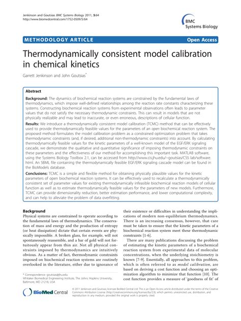 pdf thermodynamically consistent model calibration in chemical kinetics