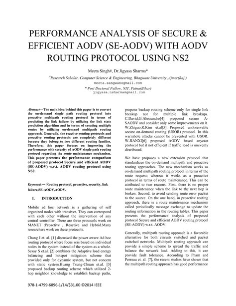 pdf performance analysis of secure and efficient aodv se aodv with aodv routing protocol using ns2