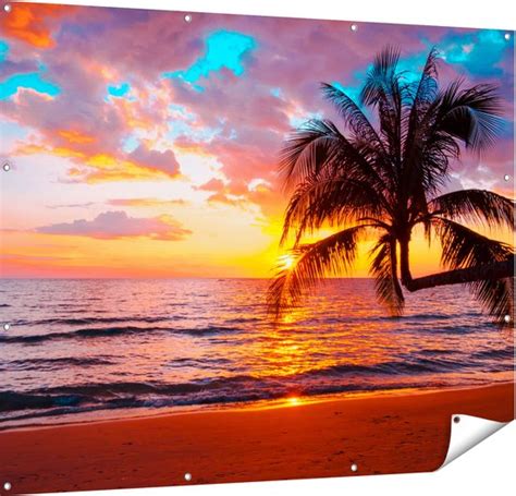 Gards Tuinposter Tropisch Strand Tijdens Zonsondergang X Cm