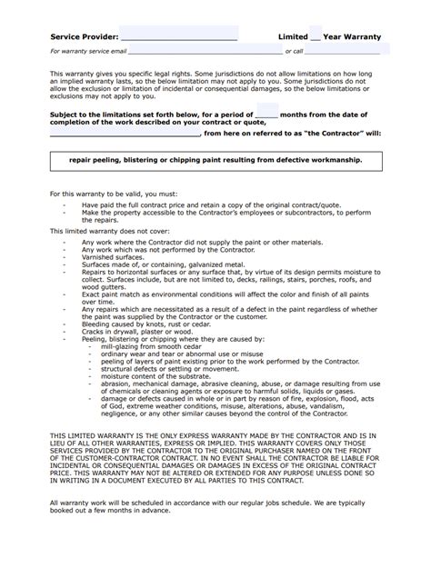Painting Warranty Template Free Workmanship Warranty