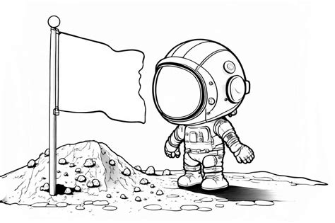 Astronauta z flagą na księżycu kolorowanka NoweKolorowanki pl