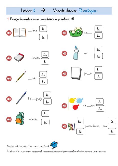 Letra L Vocabulario Colegio Ficha Interactiva Vocabulario Letra L