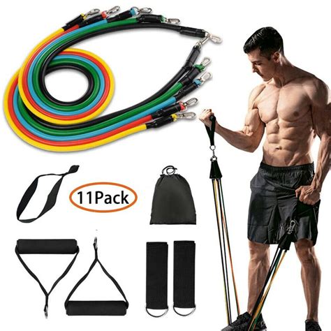 11 PCS Resistance Band Set Yoga Pilates Abs Exercise Fitness Tube