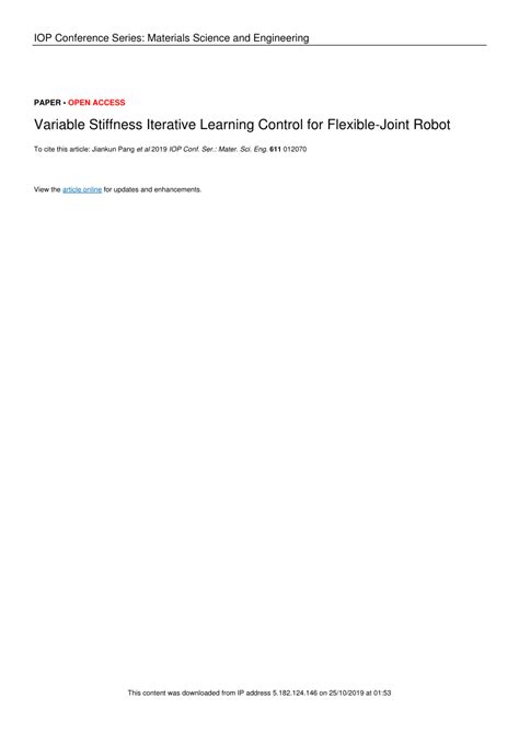 pdf variable stiffness iterative learning control for flexible joint robot