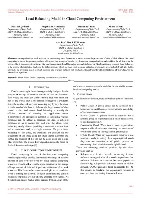 pdf load balancing model in cloud computing environment international journal ijritcc