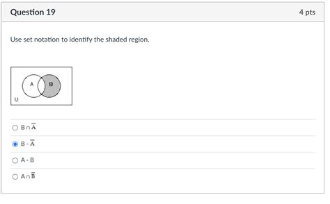solved use set notation to identify the shaded region b∩aˉ