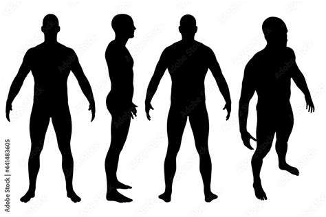 Set With Silhouette Of A Naked Standing Man Isolated On A White