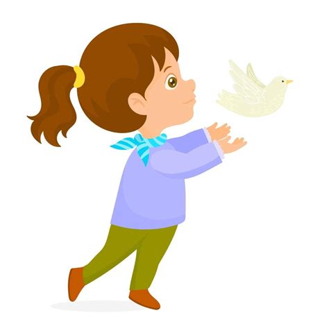 niña suelta una paloma blanca de la paz 3546458 Vector en Vecteezy