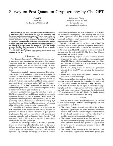 pdf survey on post quantum cryptography by chatgpt