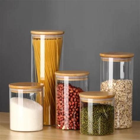 Kit Pote Hermetivo De Vidro Tampa De Bambu Porta Mantimento Sinanue