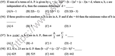 jee mathematics sequence and series mcqs set b multiple choice questions