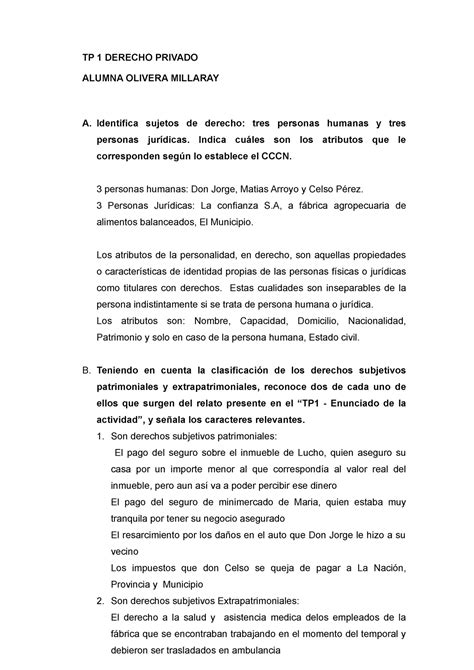 TP 1 Derecho Privado TP 1 DERECHO PRIVADO ALUMNA OLIVERA MILLARAY A