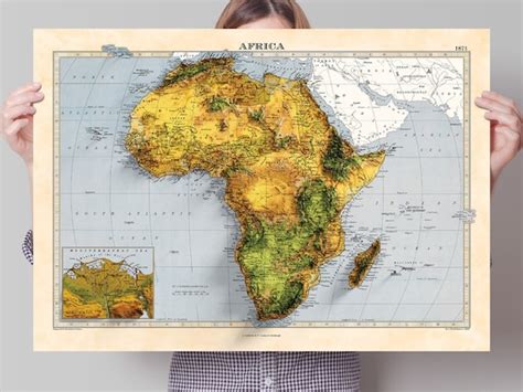 Africa Map D Gicl E Vintage African D Effect Shaded Relief Etsy Uk