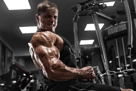 Muscular Man Workout In Gym Doing Exercise For Back Strong Male Stock