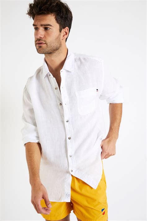 Chemise en lin manches longues Blanche CHEMISEML LIN Prêt à porter