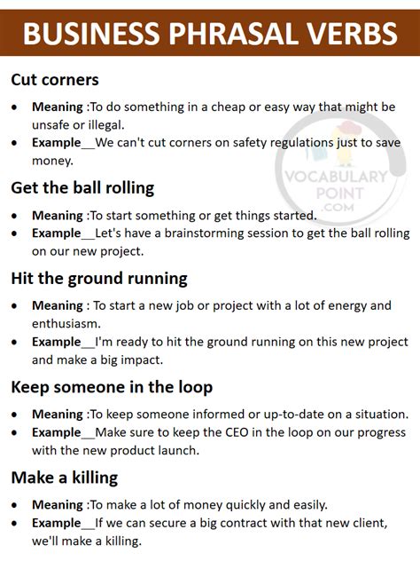 70 Business Phrasal Verbs In English Vocabulary Point
