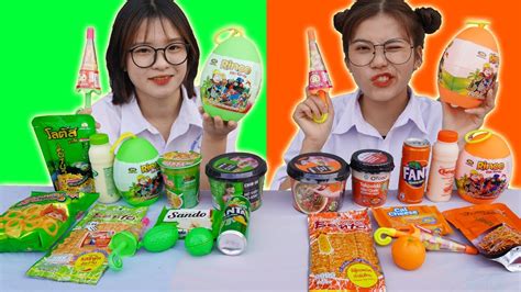 Hưng Troll Thử Thách 24H Ăn Đồ Ăn Theo Màu Sắc Đồ Ăn Màu Cam Với Đồ