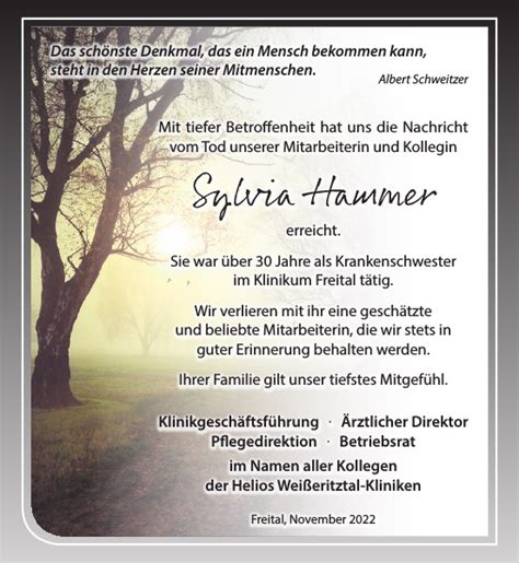 Sylvia Hammer Traueranzeige Sächsische Zeitung