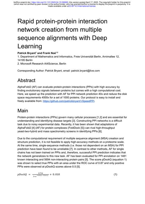 pdf rapid protein protein interaction network creation from multiple sequence alignments with