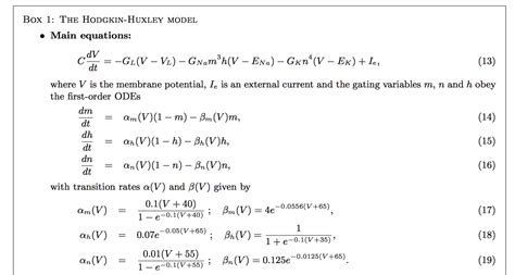 box 1 the hodgkin huxley model main equations cox