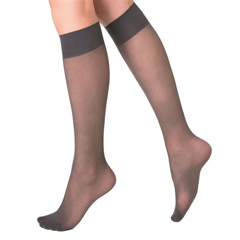 8 Pairs Sheer Knee High Socks For Women 15 Denier Stay Up Band Gray