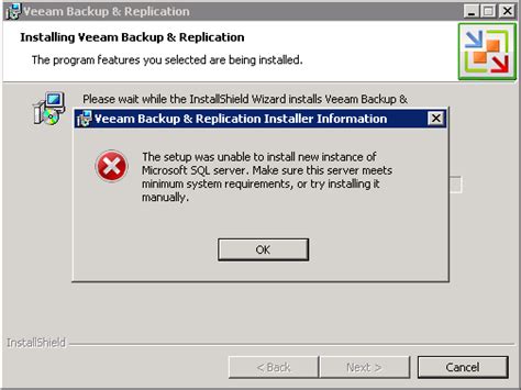 veeam backup and recovery setup error the setup was unable to install new instance of