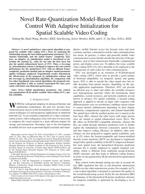 pdf novel rate quantization model based rate control with adaptive initialization for spatial