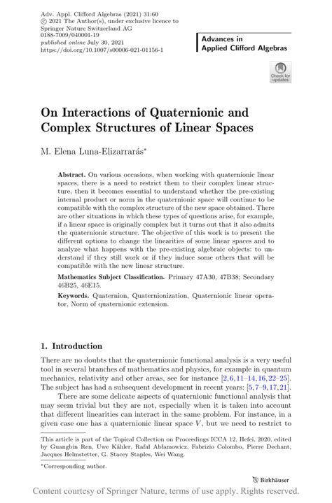 on interactions of quaternionic and complex structures of linear spaces request pdf
