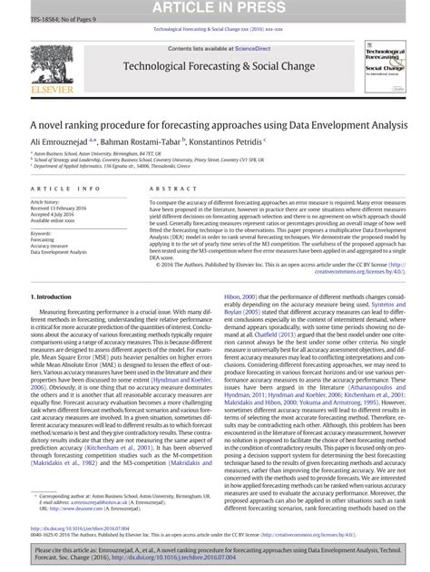 pdf a novel ranking procedure for forecasting approaches using data envelopment analysis