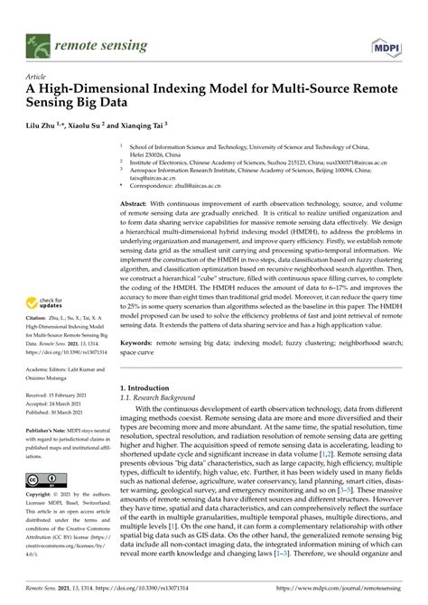 pdf a high dimensional indexing model for multi source remote sensing big data