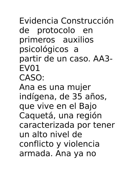 Evidencia Construcci N De Protocolo En Primeros Auxilios Psicol Gicos