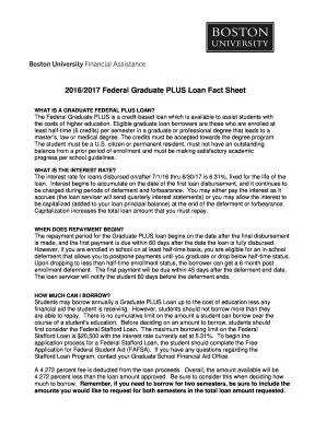 Fillable Online Bu 2016 2017 Federal Graduate PLUS Loan Fact Sheet Bu