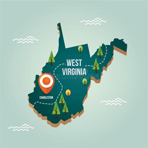 West Virginia Map With Capital City Vector Illustration Decorative Design Stock Vector