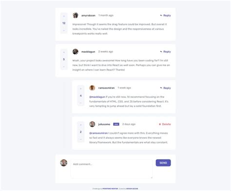 frontend mentor interactive comments section css grid and flexbox javascript react coding