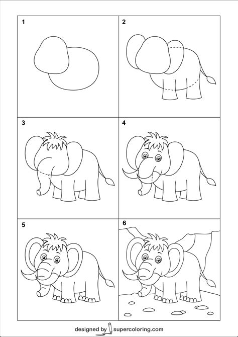 Comment dessiner un mammouth de bande dessinée Jeux de réflexion