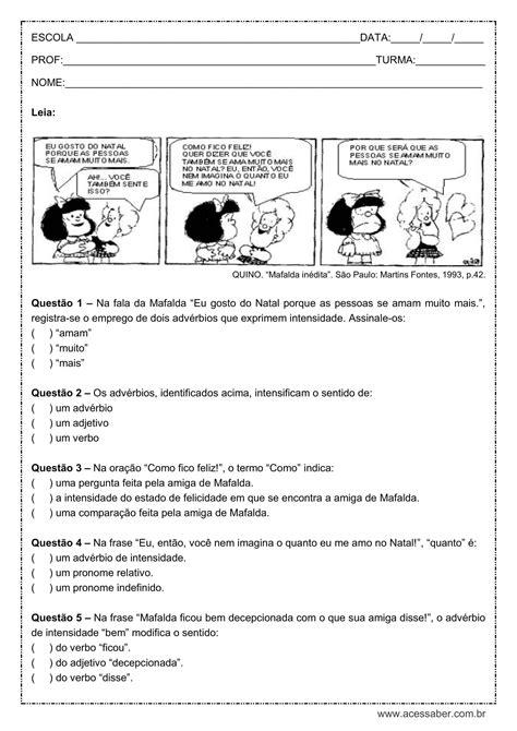 Atividades Sobre Adverbios 7o Ano Tirinhas Gabarito Sobre Isso
