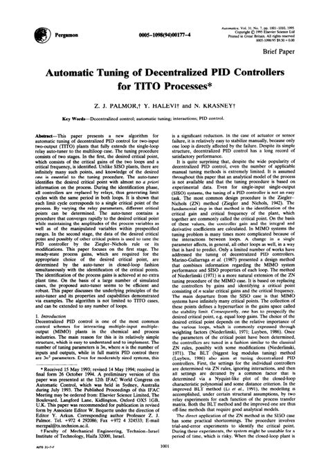 pdf automatic tuning of decentralized pid controllers for tito processes