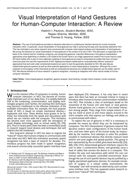 pdf visual interpretation of hand gestures for human computer interaction a review