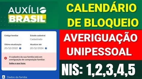 AVERIGUAÇÃO UNIPESSOAL NOVO CALENDÁRIO DE BLOQUEIO E CANCELAMENTO