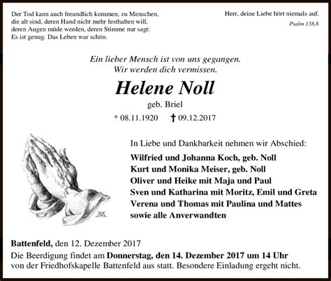 Traueranzeigen Von Helene Noll Trauer HNA De