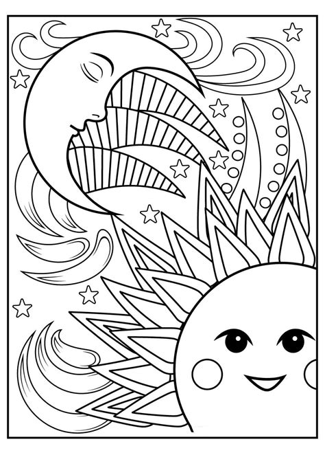 Coloriage Soleil et Lune pour Adultes télécharger et imprimer gratuit